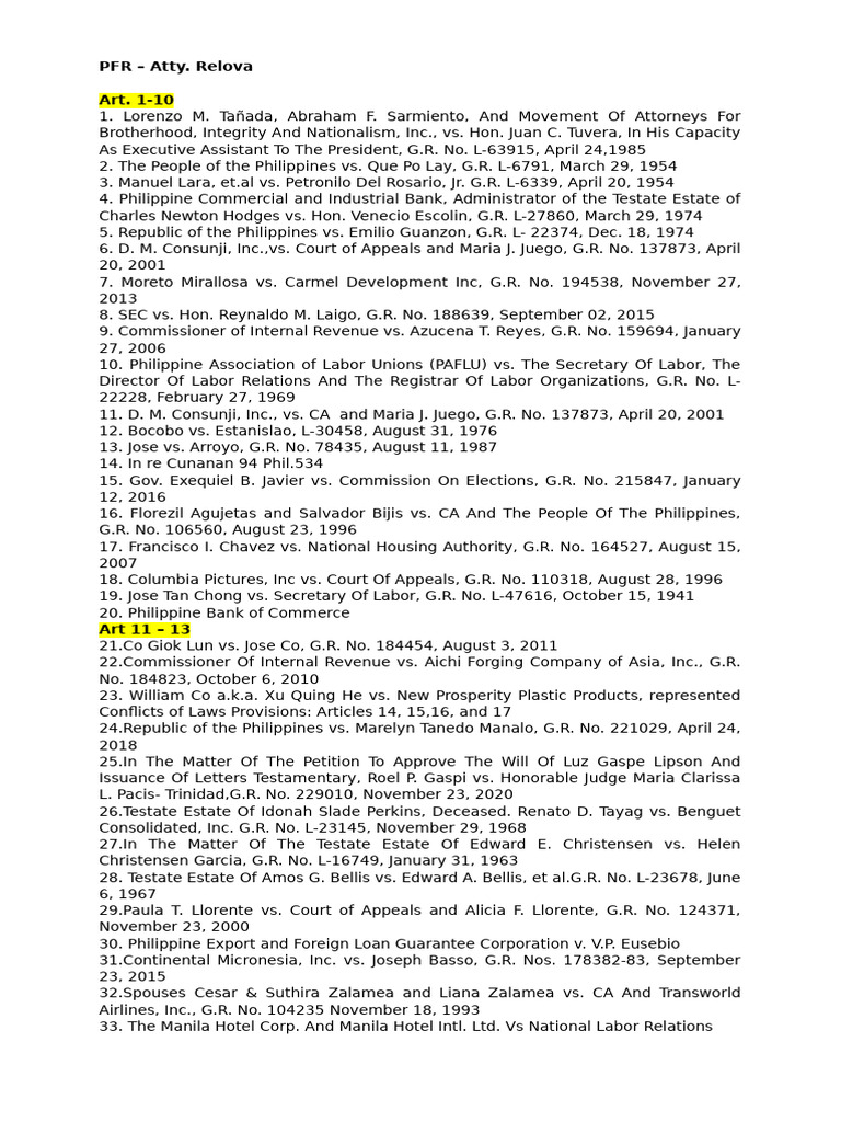 PFR List of Cases | PDF | Justice | Philippines