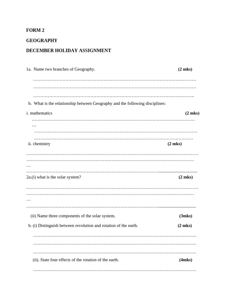 Form 2 Hol Assgn Dec | PDF | Climate | Atmospheric Sciences