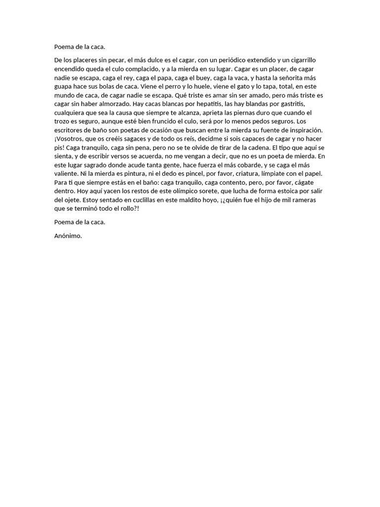 Poema humorístico sobre la caca | PDF