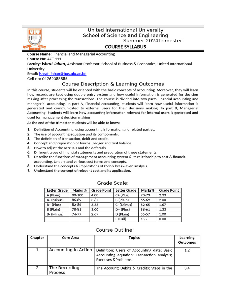 Course syllabus (1) | PDF | Accounting | Business Course syllabus (1) | PDF | Accounting | Business