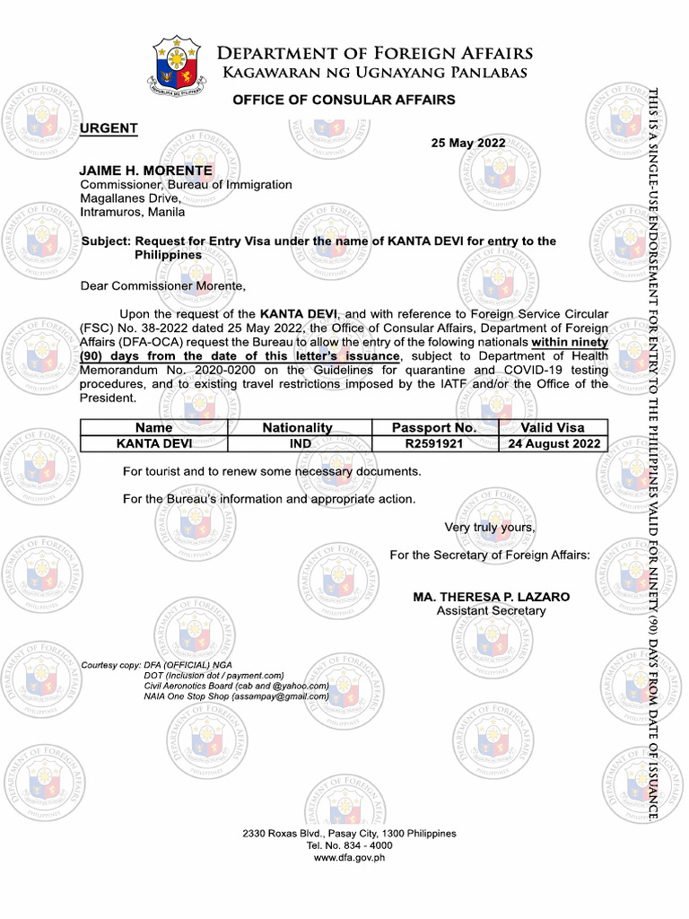Entry Visa Endorsement for Kanta Devi | PDF