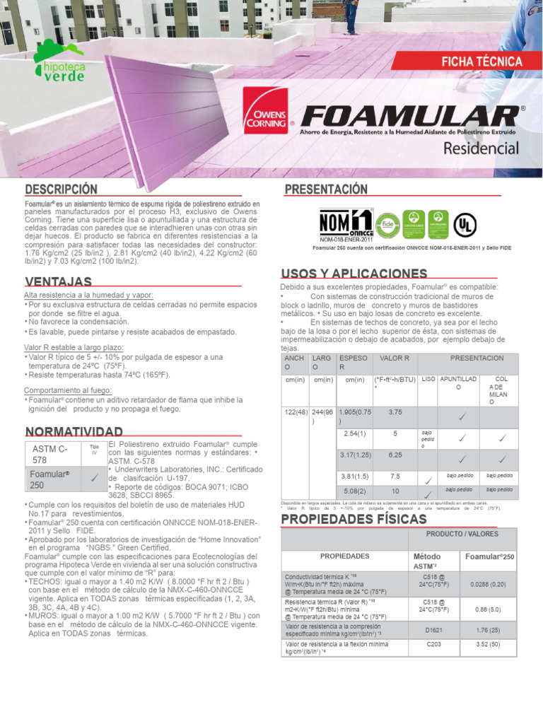 Ficha Foamular Residencial ONNCCE 2024 | PDF | Hormigón | Física ...