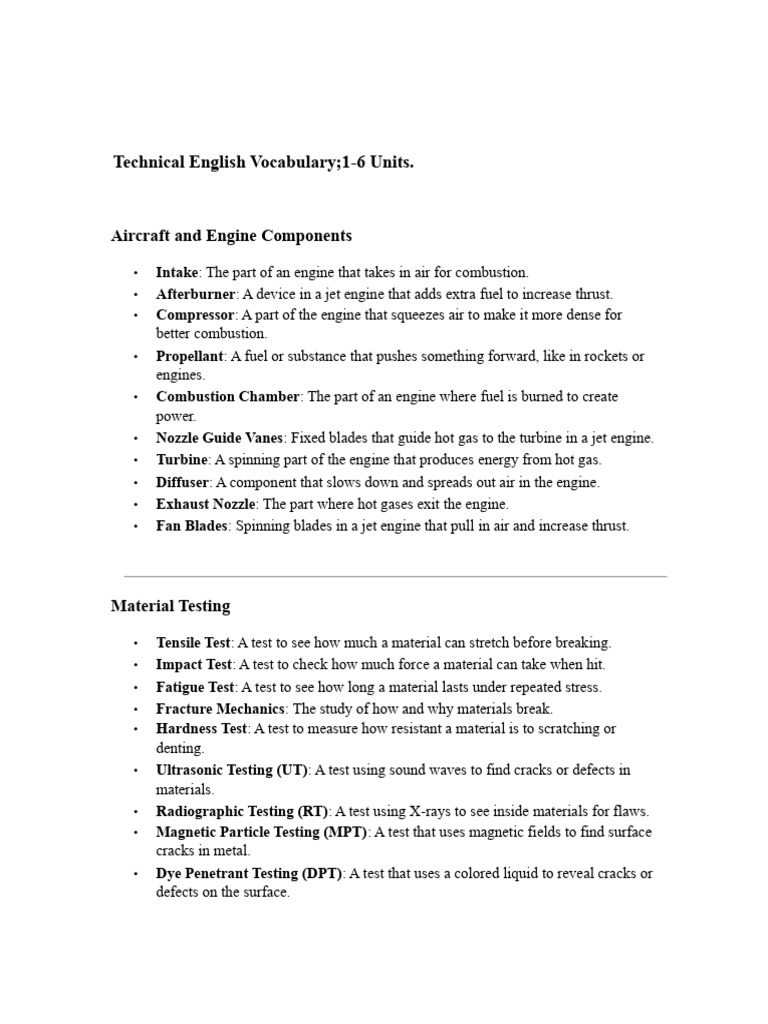 Technical English Vocabulary | PDF | Engines | Jet Engine