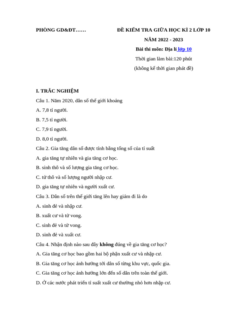 De Thi Giua Hoc Ki 2 Mon Dia Li 10 KNTT de 2 | PDF