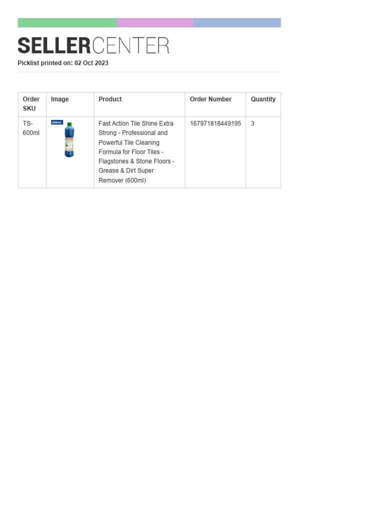 Fast Action Tile Shine Order Summary | PDF