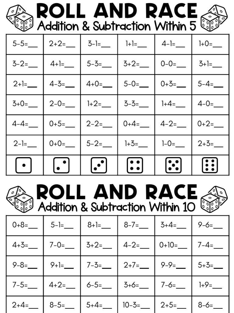 Roll and Race - Addition and Subtraction Within 10 | PDF