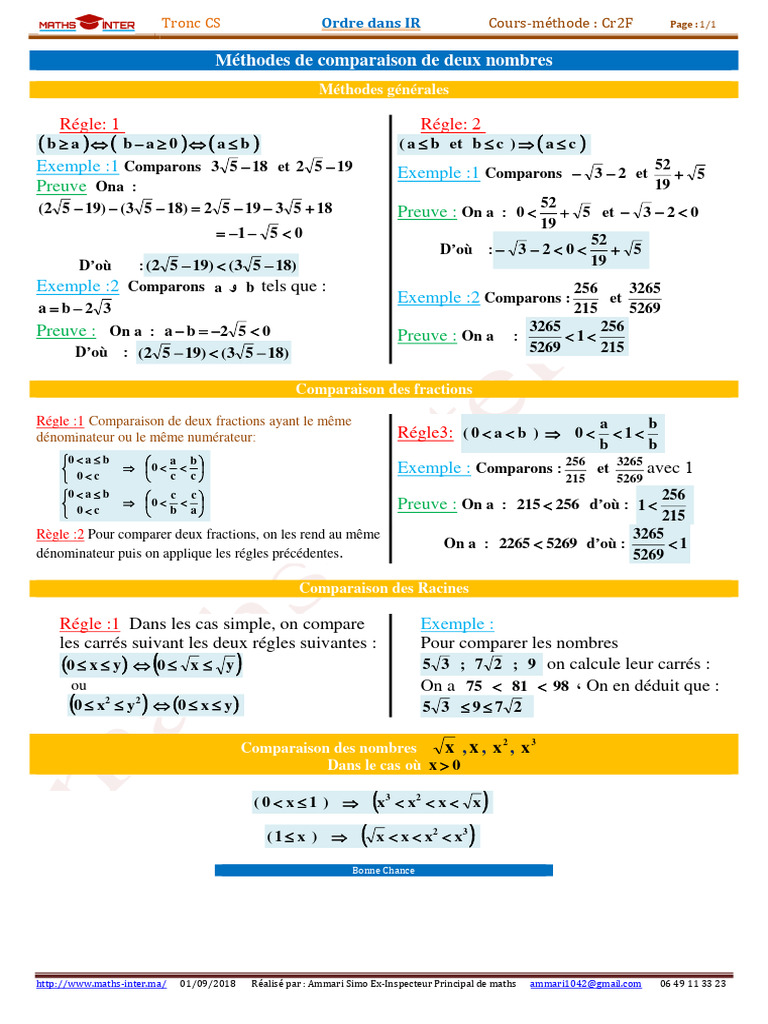 Méthodes de comparaison de nombres | PDF | Mathématiques | Arithmétique