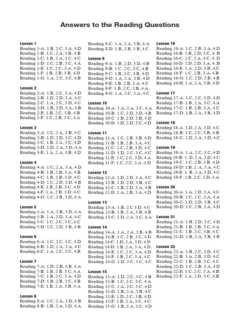 Reading Questions Answer Key | PDF