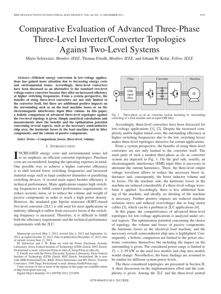 Comparative Evaluation of Advanced Three-Phase Three-Level Inverter ...