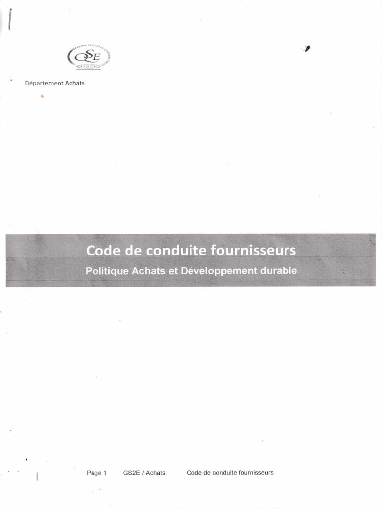 Code de conduite des fournisseurs GS2E | PDF | Sécurité | Environnement ...