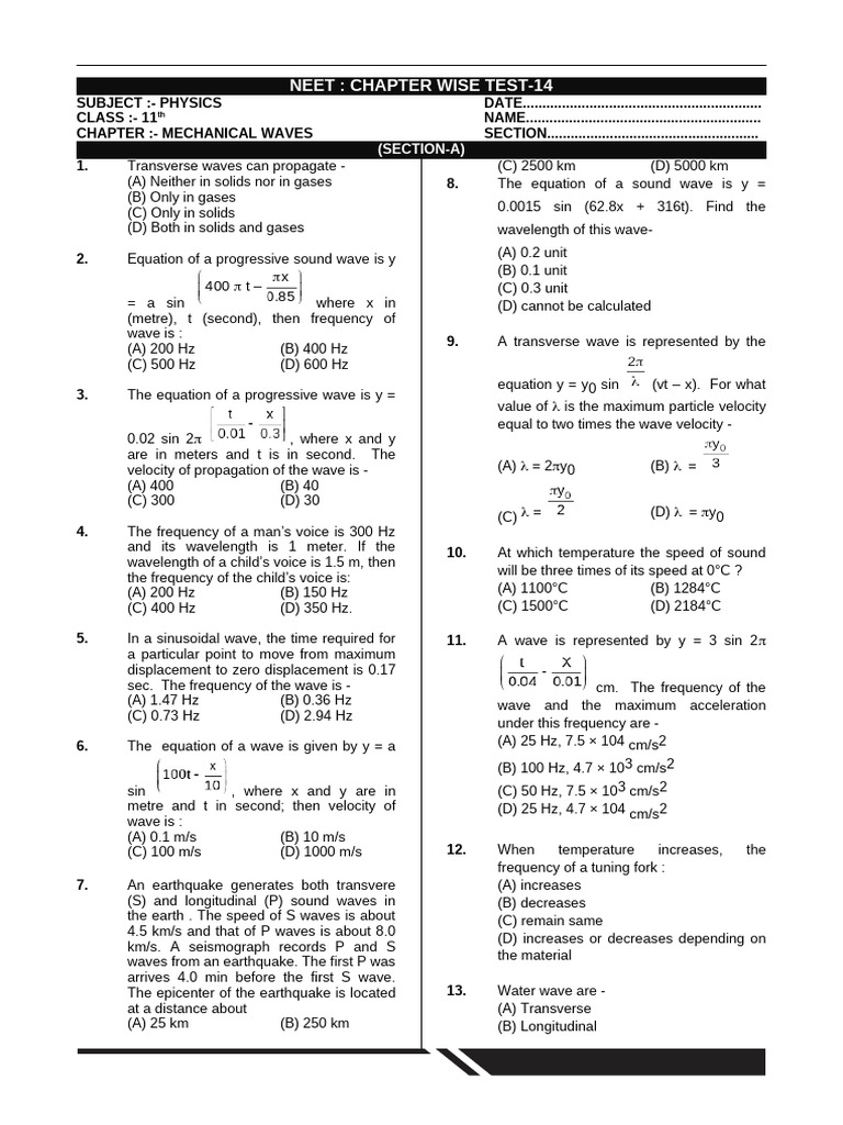 Mechanical Waves: NEET Test Questions | PDF | Waves | Sound