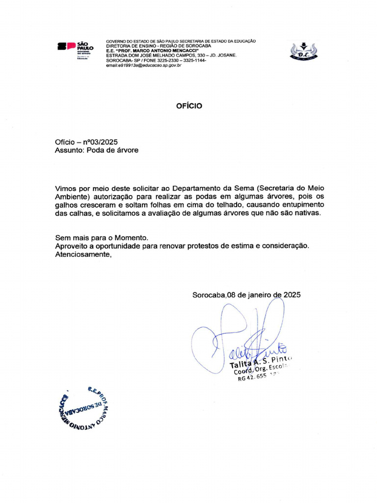 Oficio Poda de Arvore | PDF