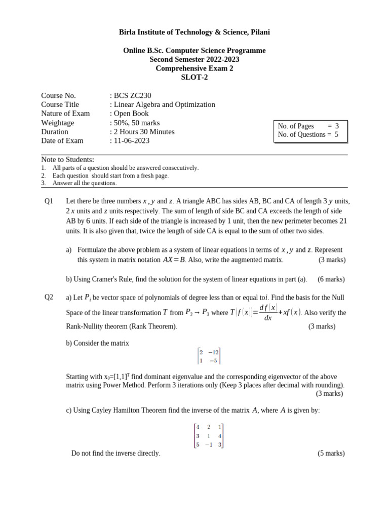 HntgzKU-SJOmu8EGuQeI W 2022-2023 SEM 2 BCS-ZC230 Linear-Algebra-And-Optimization Paper 2 | PDF ...