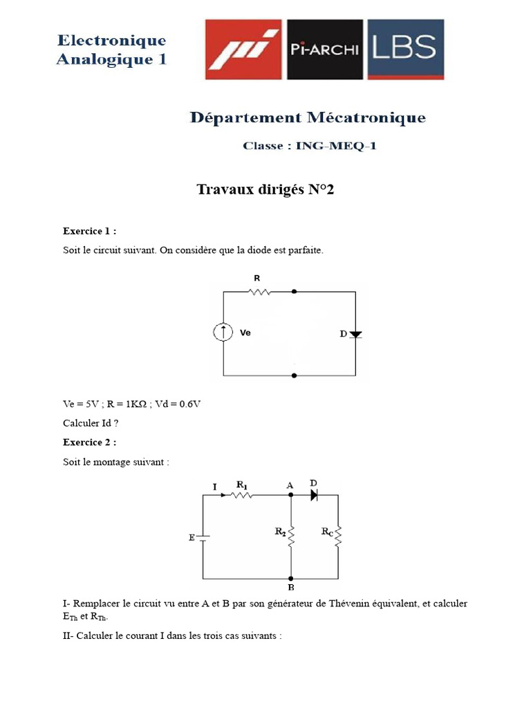 Exercice corrigé sur les circuits électriques | PDF | Diode | Tension ...