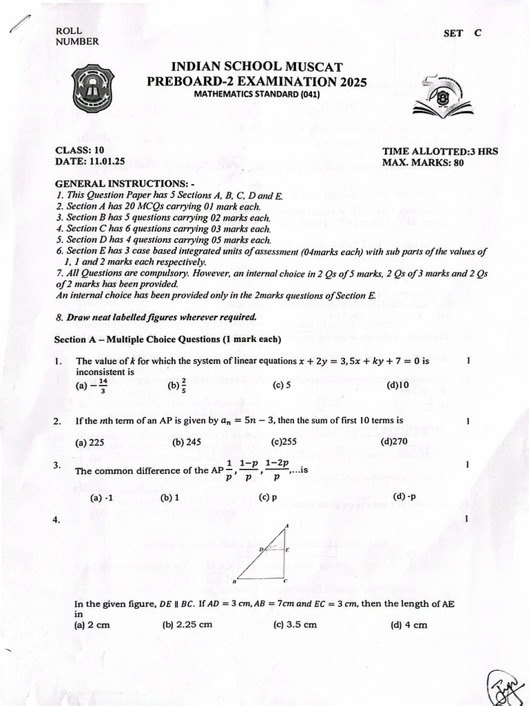 ISM Maths Preboard 2024-25 | PDF
