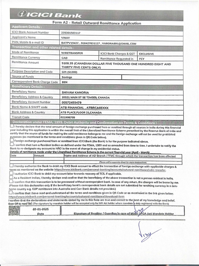 Form A2 - Retail Outward Remittance Application - Compressed | PDF