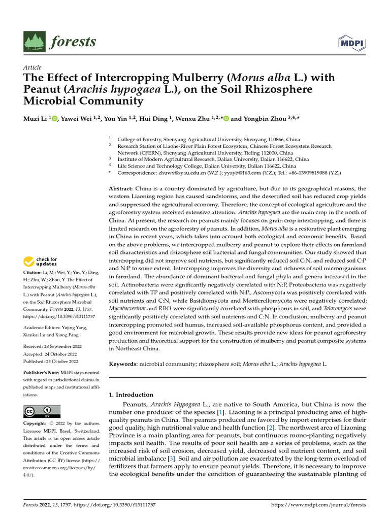 The Effect of Intercropping Mulberry (Morus alba L.) with Peanut ...