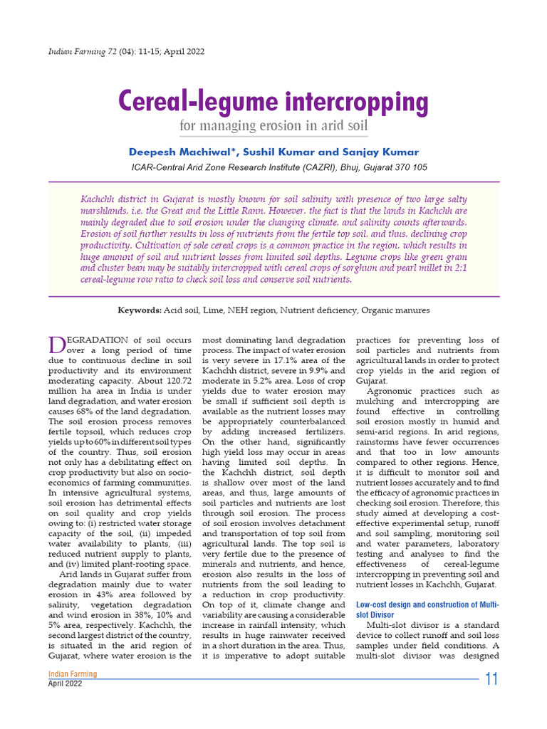Cereal-legume intercropping for managing erosion in arid soil | PDF | Soil | Surface Runoff