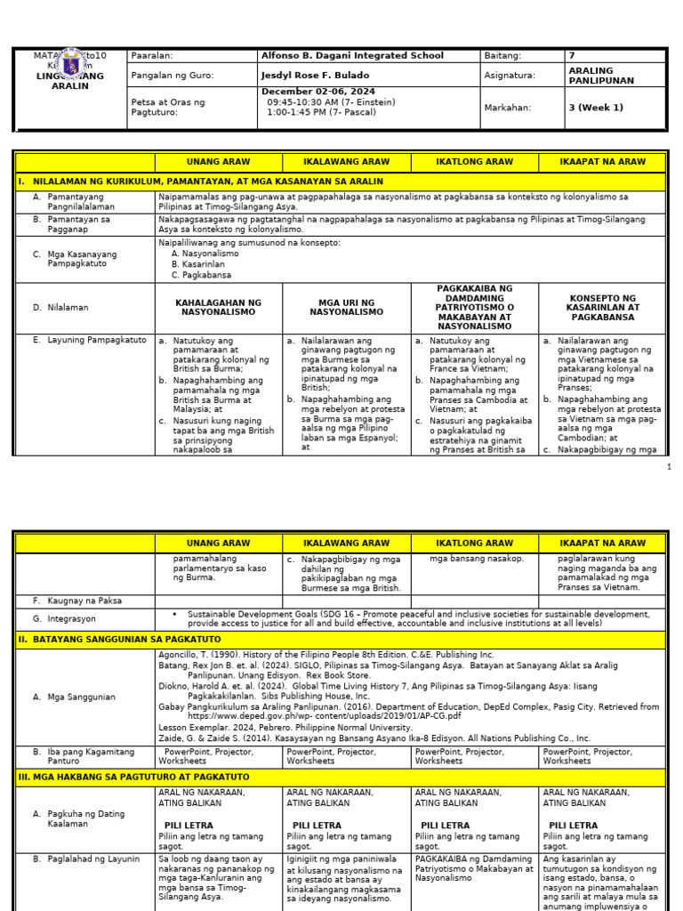 AP7 Q3 Week 1 | PDF