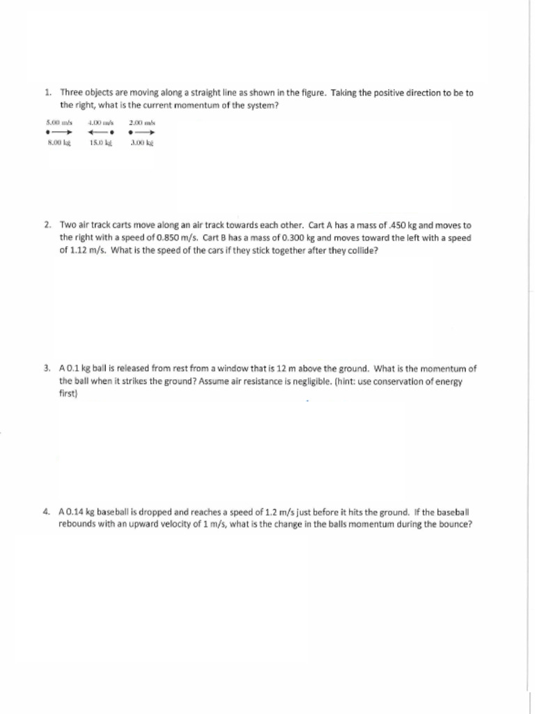 Grade 11 Linear Momentum Worksheet | PDF