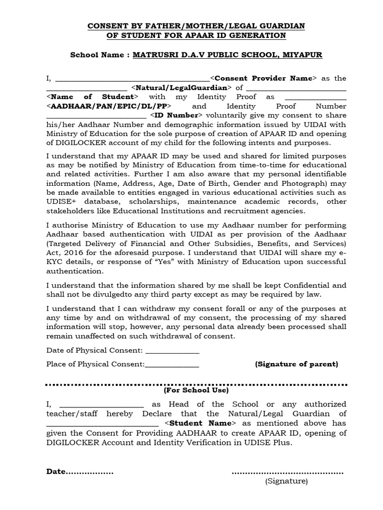 Consent for APAAR ID Generation | PDF | Access Control | Justice