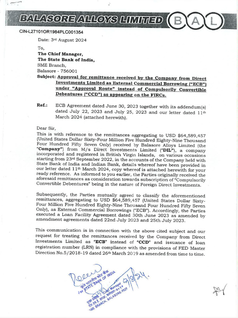 Letter to SBI - 3rd Aug., 24 | PDF