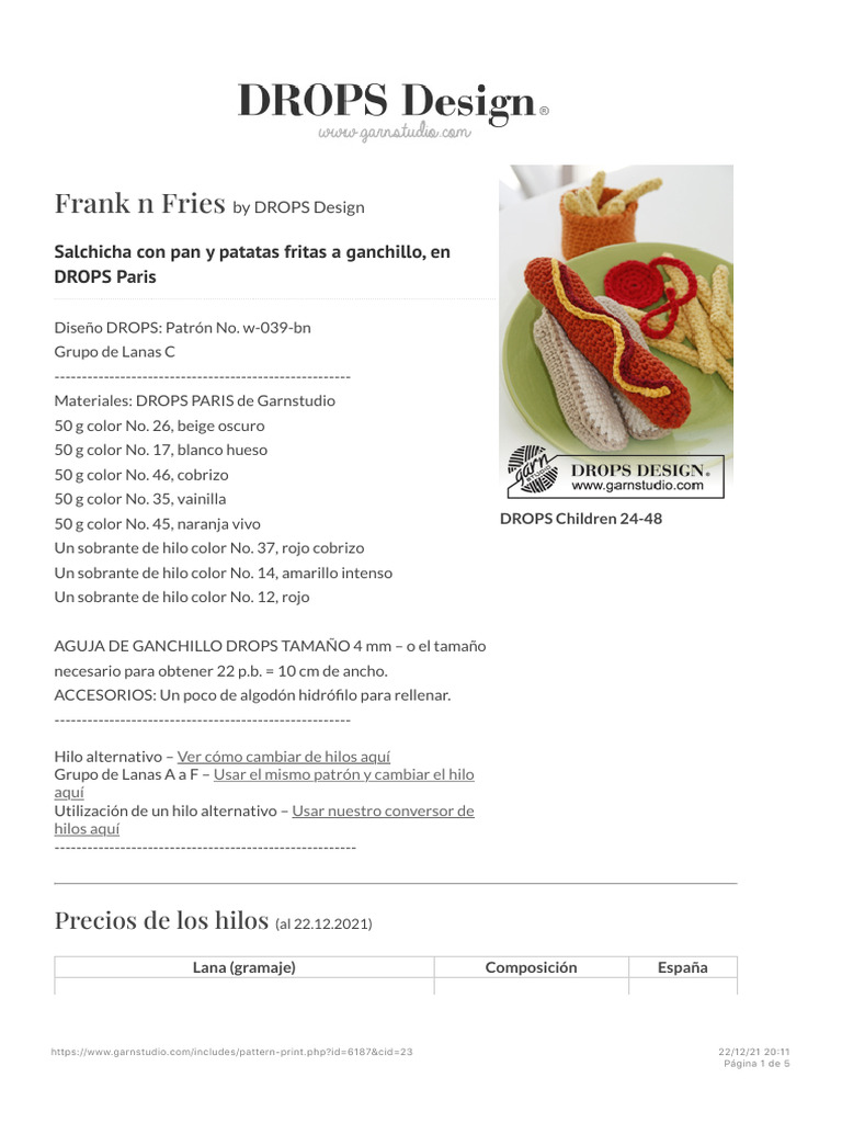 Frank N Fries - Salchicha Con Pan y Patatas Fritas A Ganchillo en DROPS ...