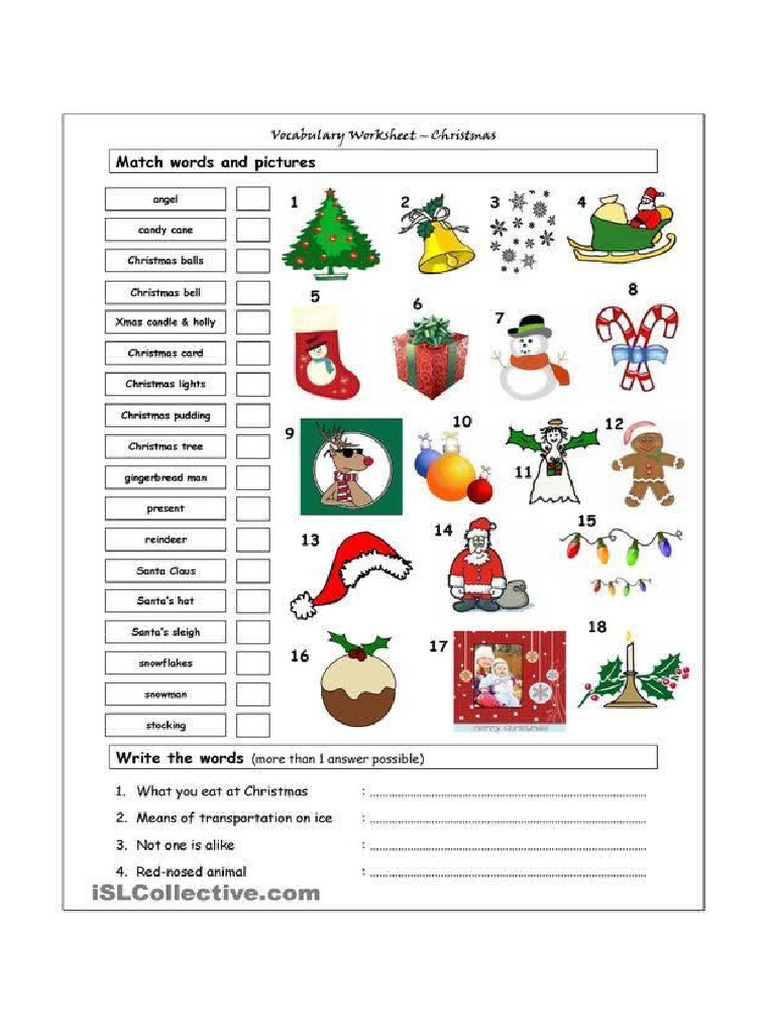 Christmas Vocabulary Worksheets For Elementary Students - Google ...