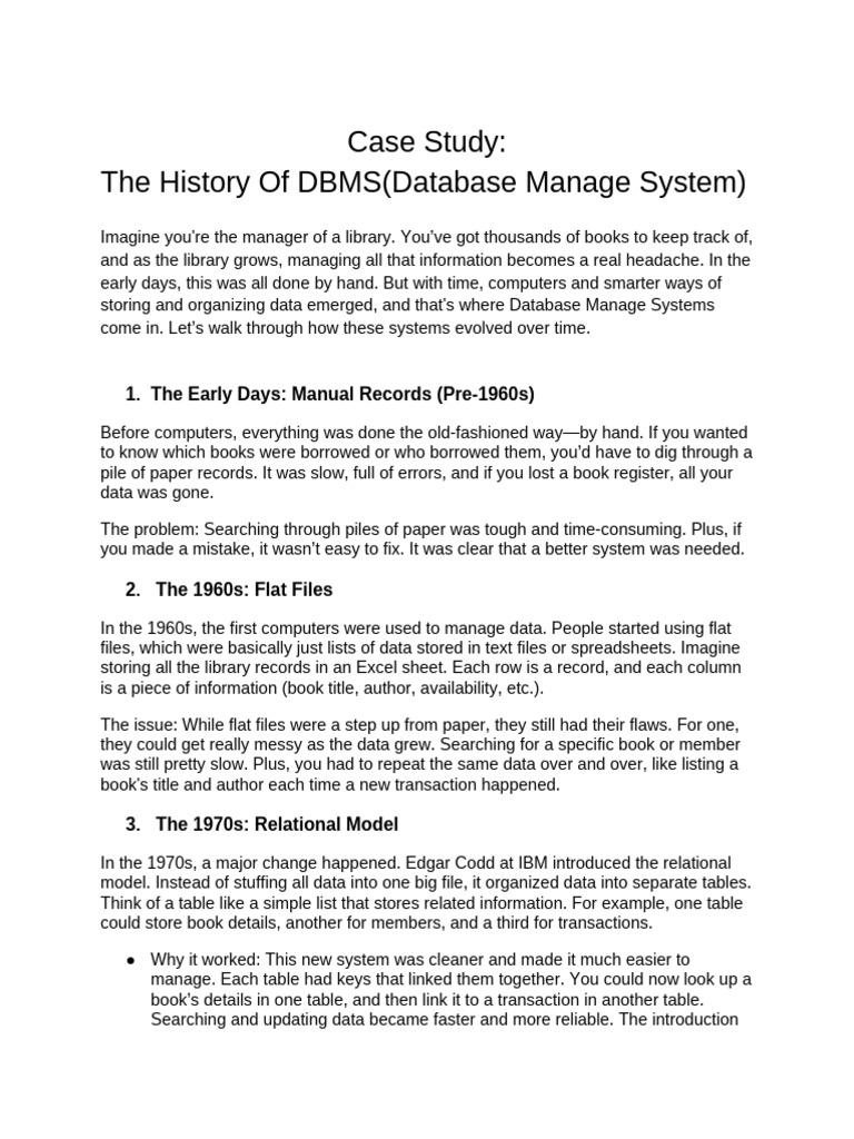 Case Study - History of DBMS | PDF | Databases | No Sql