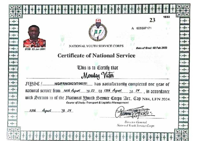 NYsc Certificate | PDF