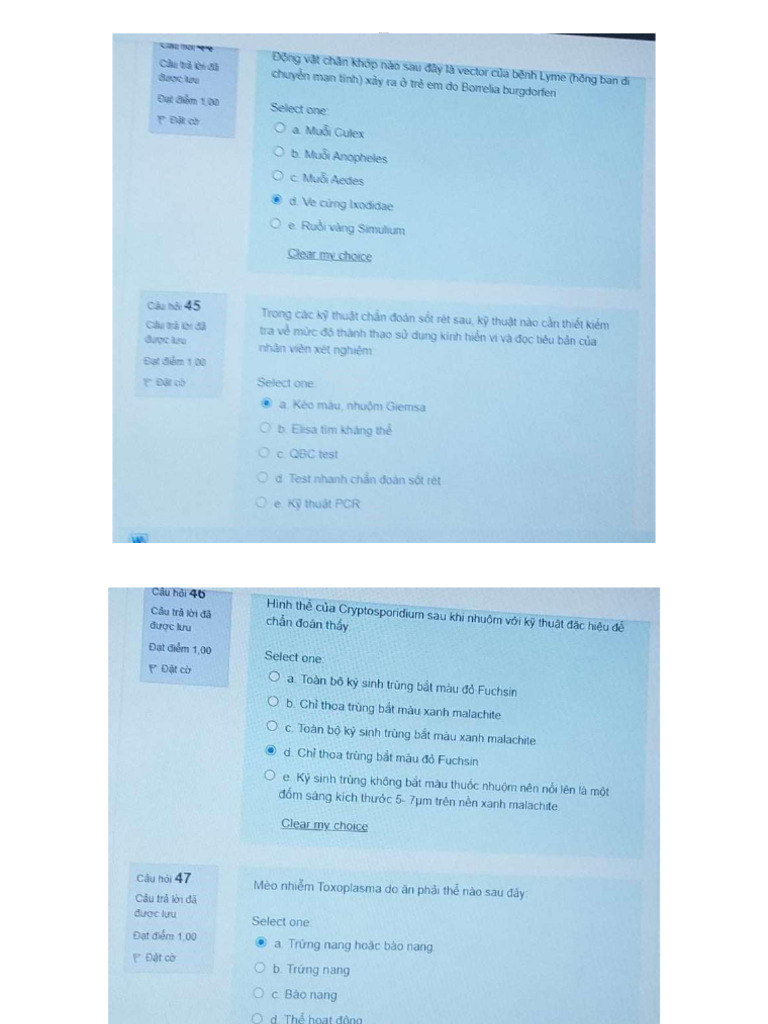 Trac Nghiem Ky Sinh Trung Dai Hoc y Duoc Hue 114620 | PDF