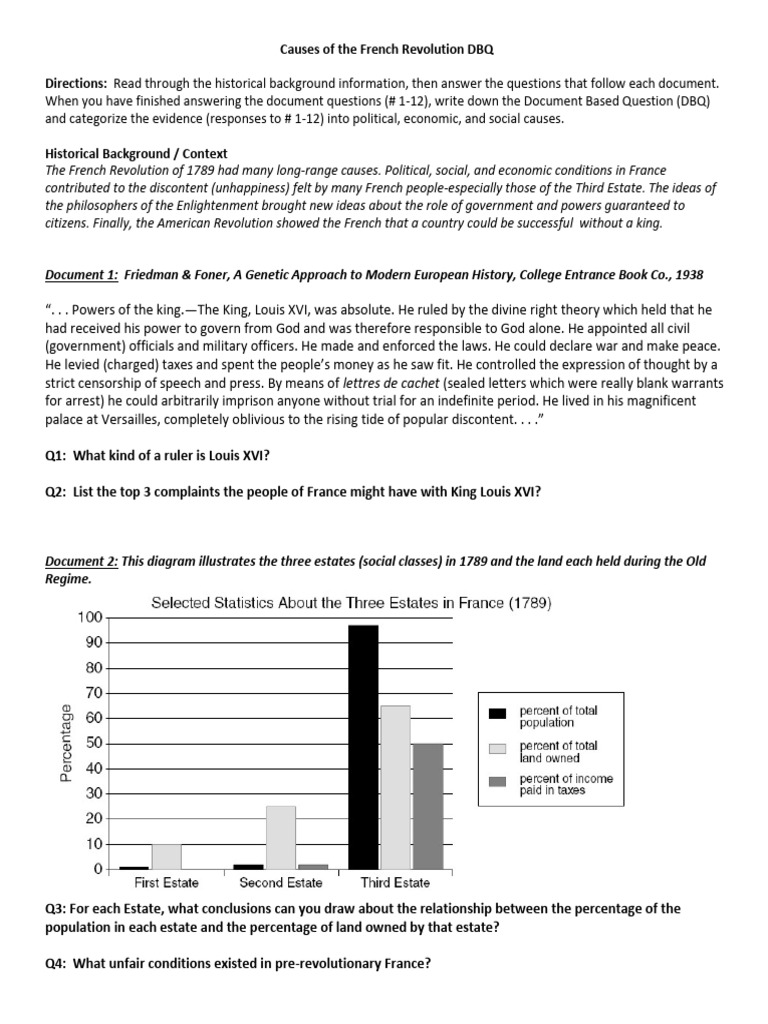 Lesson 5.3 Causes of French Revolution DBQ | PDF | French Revolution ...