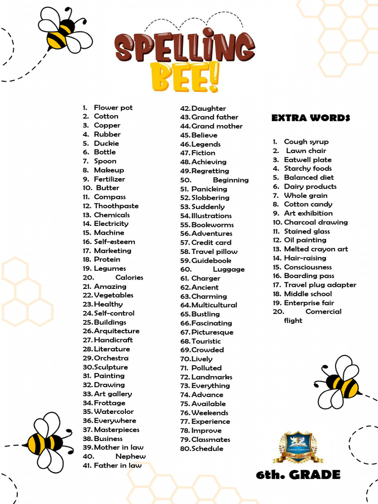 Spelling Bee Contest 6th Grade | PDF