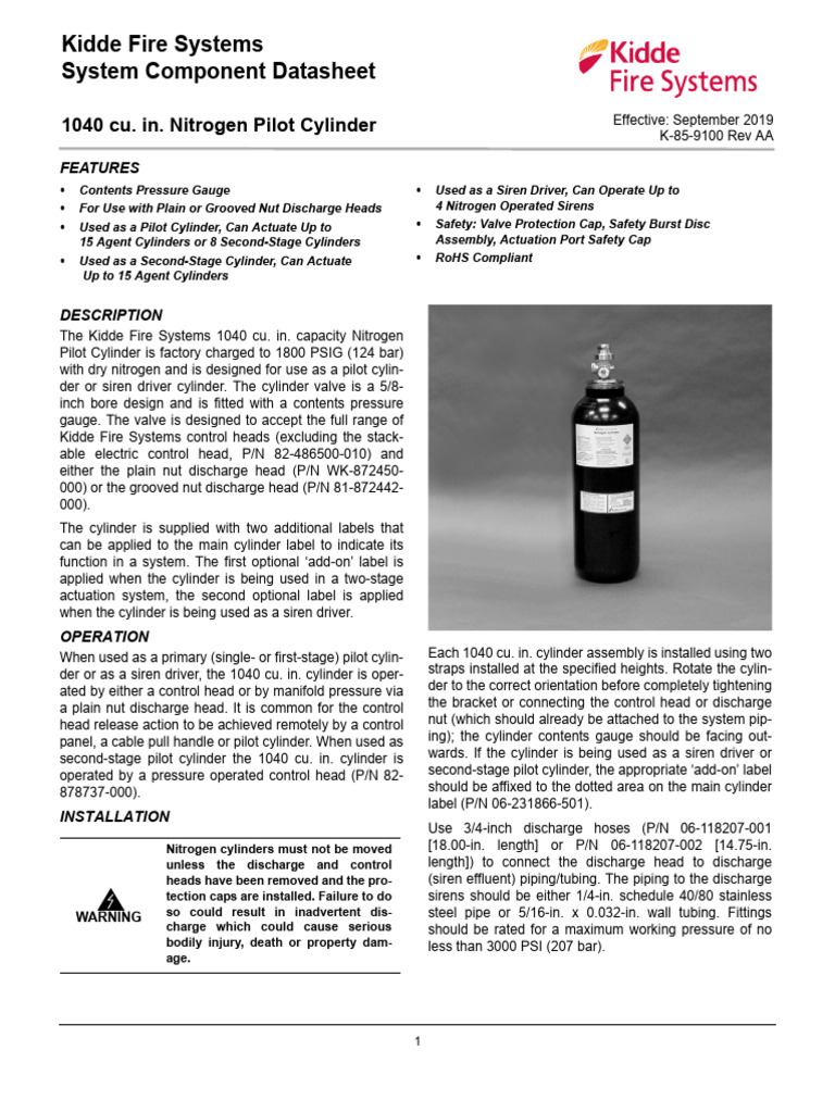 Kidde 1040 cu. in. Nitrogen Cylinder | PDF | Chemical Engineering ...