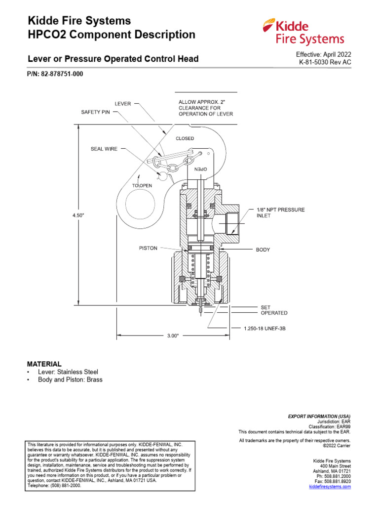 Kidde HPCO2 Lever or Pressure Operated Control Head K-81-5030 | PDF