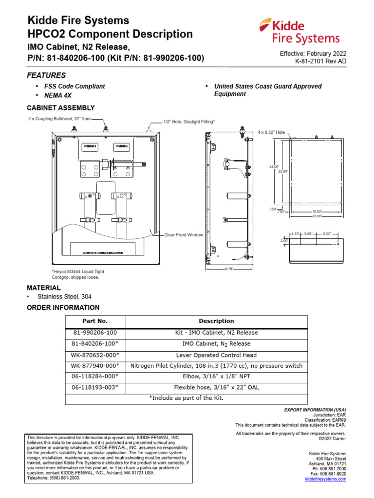Kidde HPCO2 IMO Cabinet-N2 Release K-81-2101 | PDF