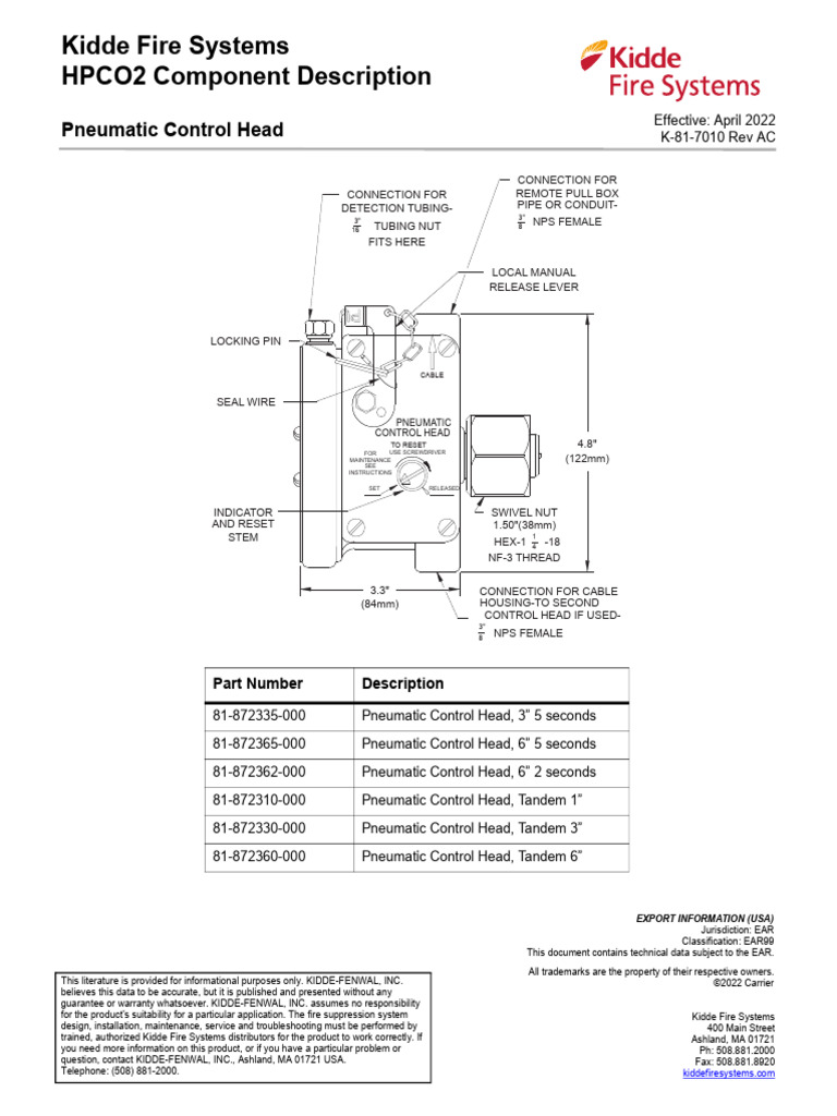 Kidde HPCO2 Pneumatic Control Head K-81-7010 | PDF | Pipe (Fluid ...