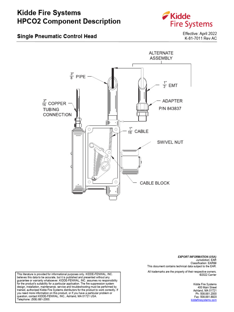 Kidde HPCO2 Single Pneumatic Control Head K-81-7011 | PDF