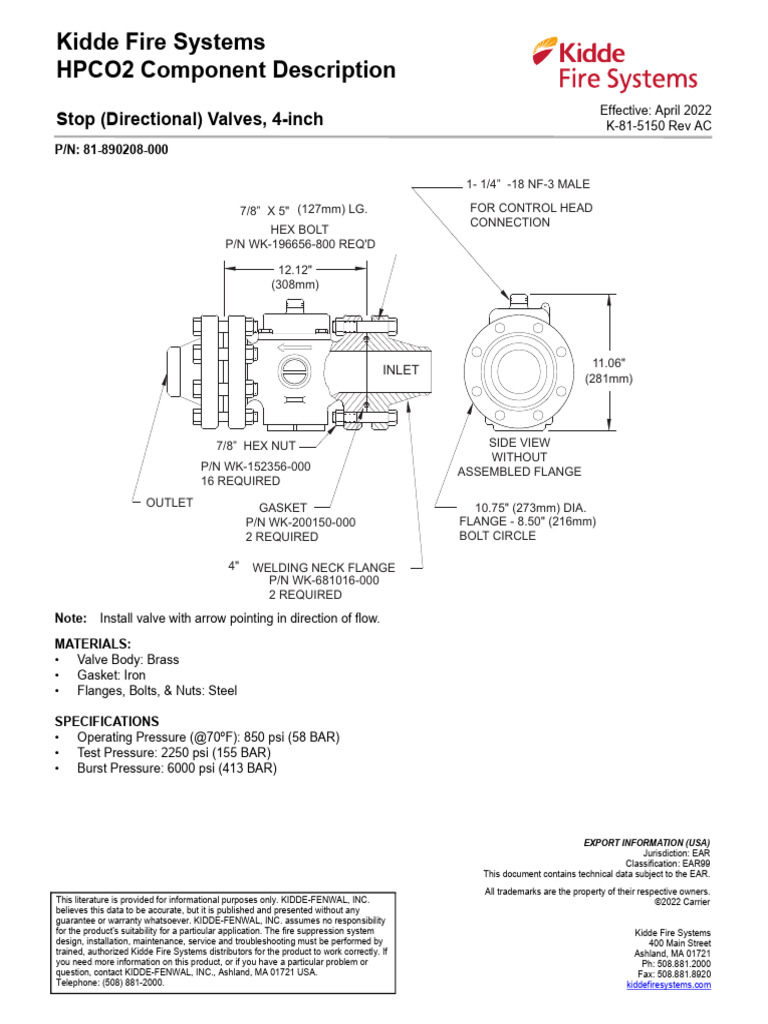 Kidde HPCO2 Stop-Directional Valve 4-Inch K-81-5150 | PDF | Valve ...