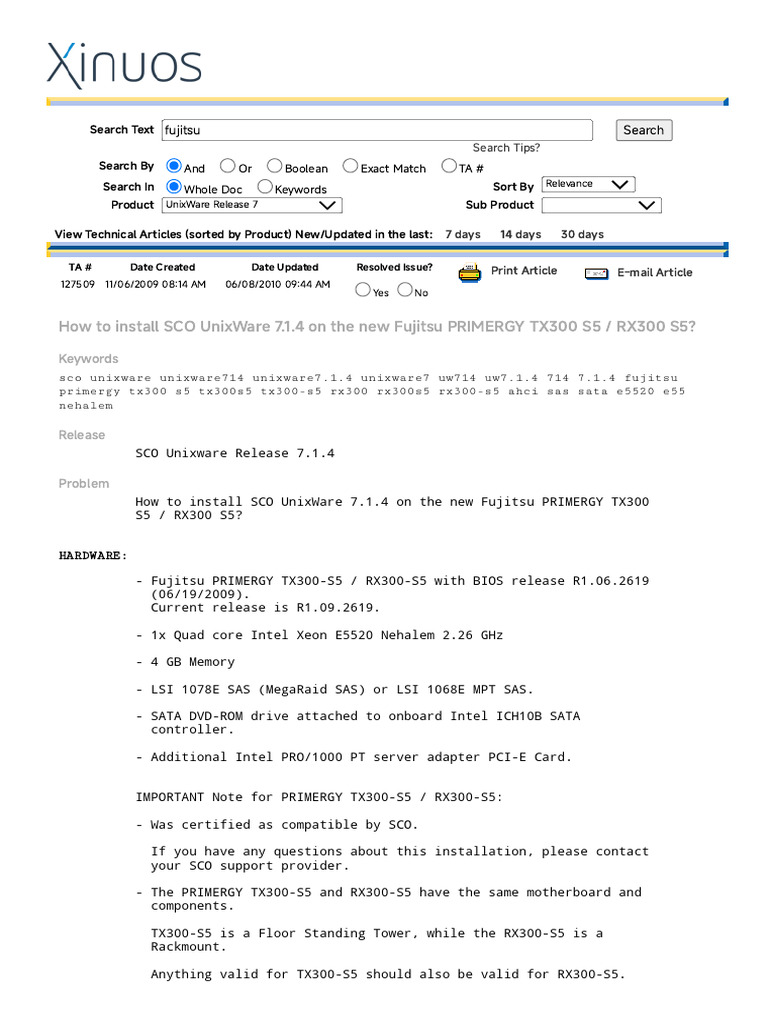 How To Install SCO UnixWare 7.1.4 On The New Fujitsu PRIMERGY TX300 S5 ...