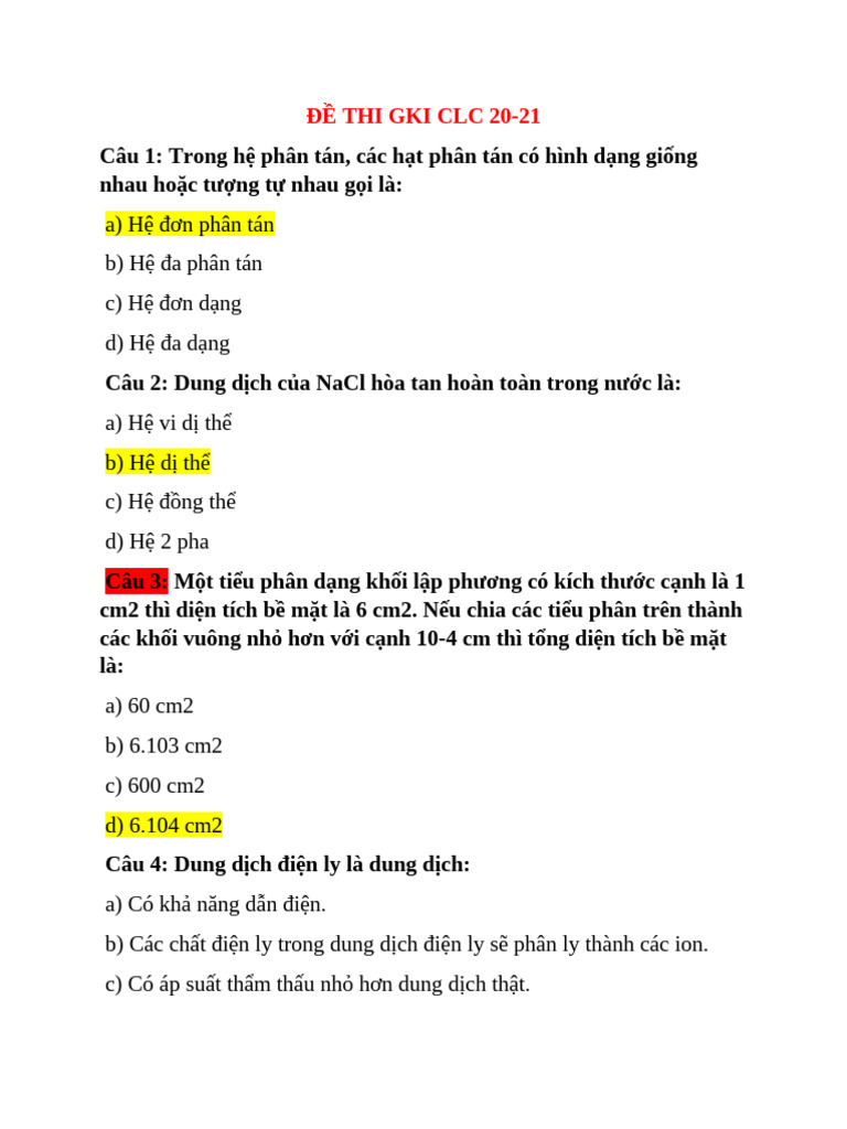 ĐỀ THI GKI CLC 20 | PDF