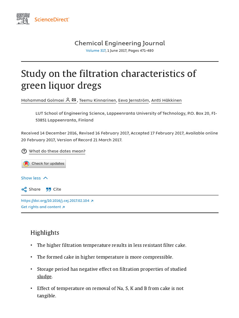 Green Liquor Dregs Filtration Study | PDF | Filtration | Water Purification