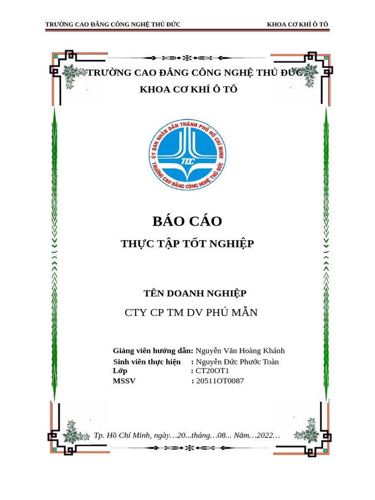 Mau Bao Cao Thuc Tap Tot Nghiep Trung Cap Iecd | PDF