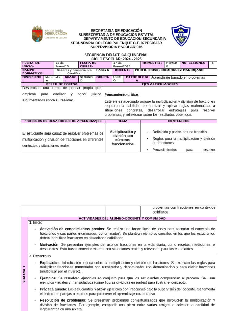 Secuenc. Didact. Mate Enero 2do | PDF | Multiplicación | Entero