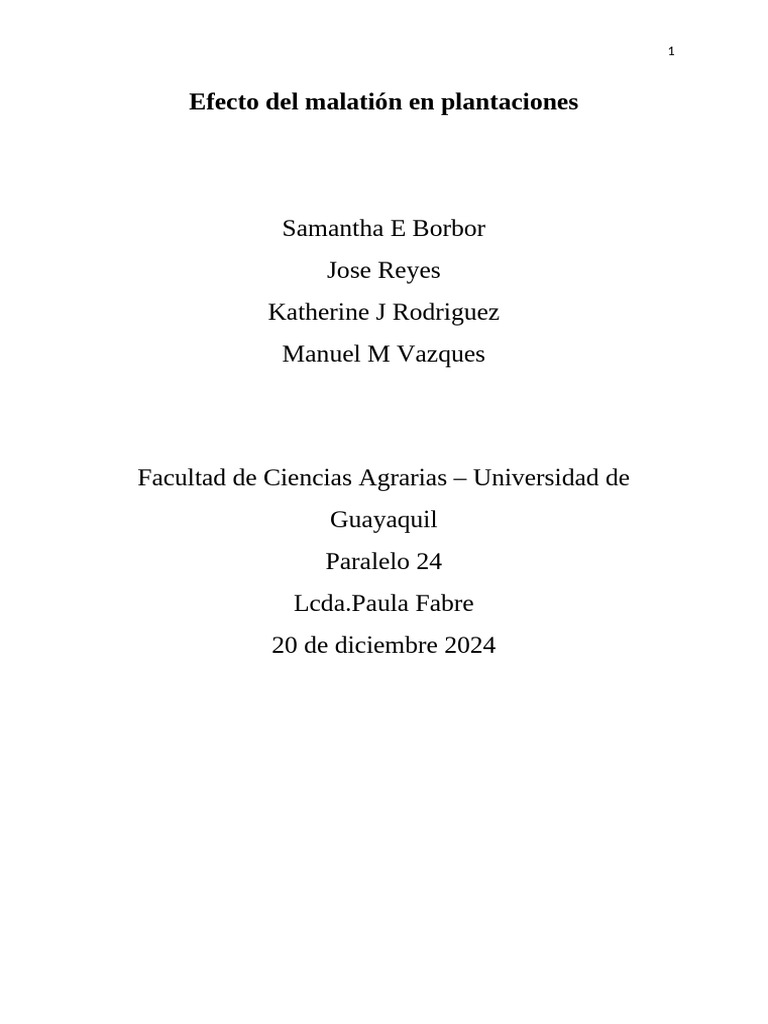 Efecto Del Malatión en Plantaciones | PDF