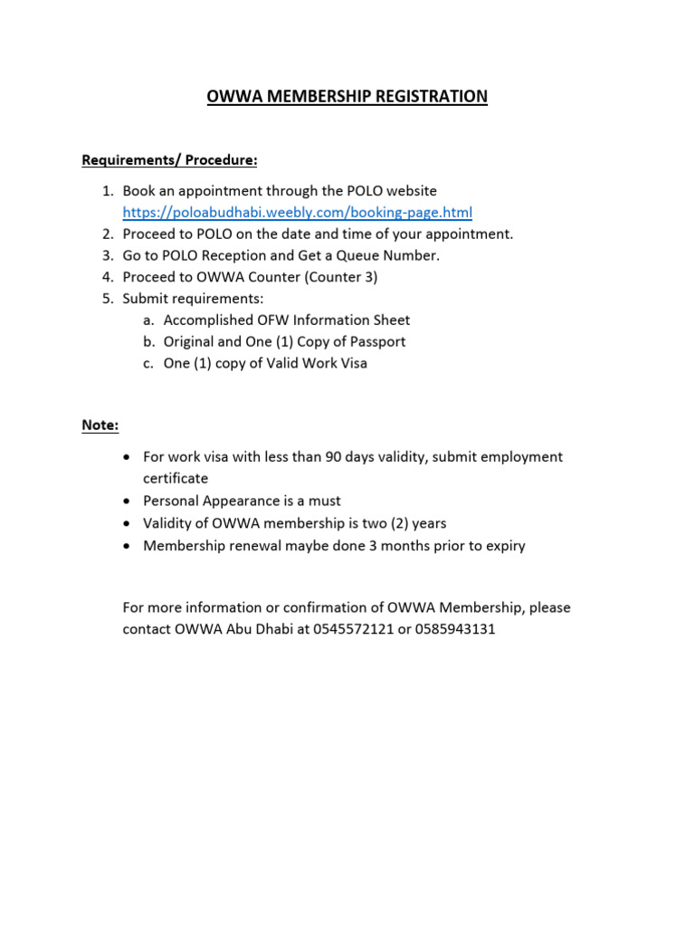 Owwa Membership Registration | PDF