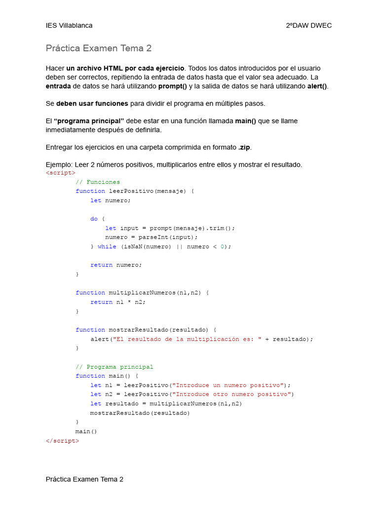 Ejercicios HTML y Funciones JavaScript | PDF | División (Matemáticas ...