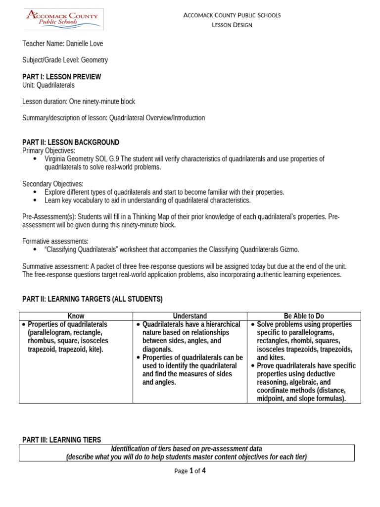 Lesson 1- Quadrilateral Overview | PDF | Rectangle | Euclidean Geometry