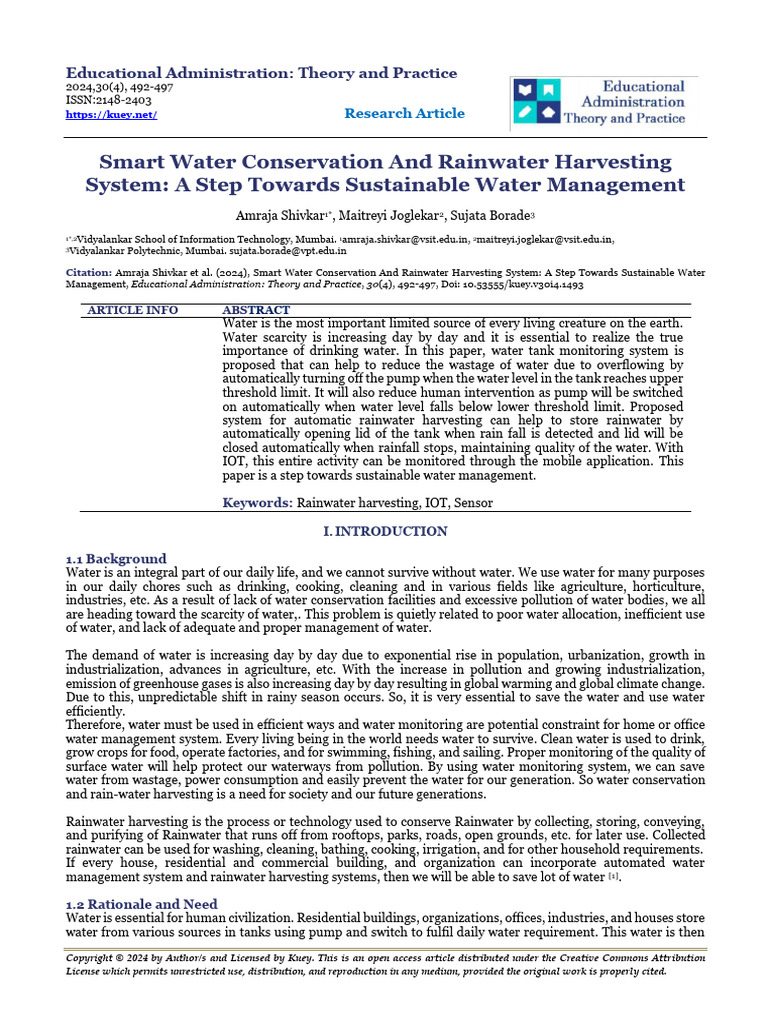 Smart Water Conservation and Rainwater Harvesting System A Step Towards ...