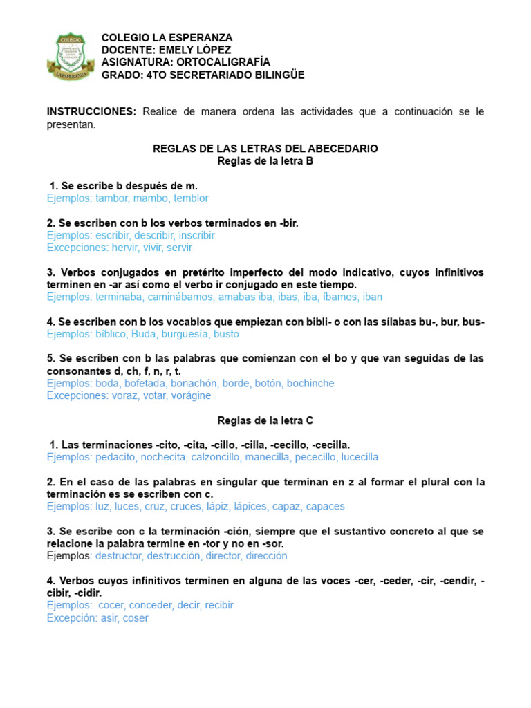 Reglas del Abecedario para Estudiantes | PDF | Verbo | Mecánica del ...